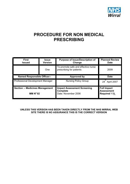 NPMM02 Procedure for Non Medical Prescribing
