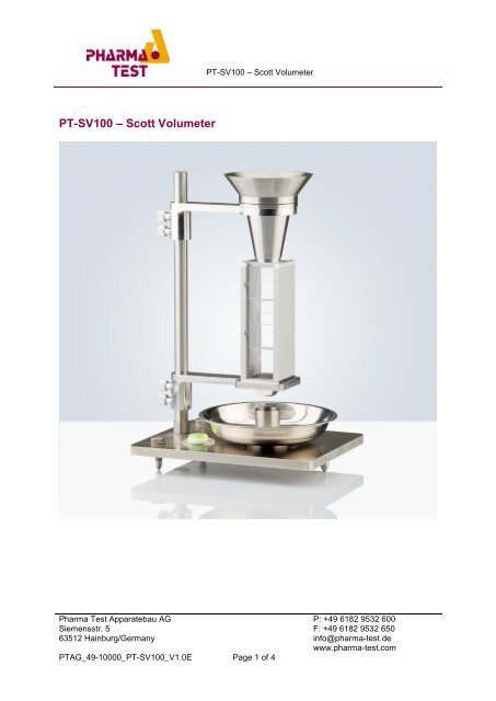 PT-SV100 â Scott Volumeter - Pharma Test