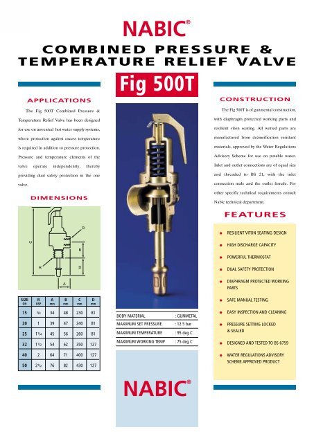 Nabic Fig.500T Pressure & Temp Relief Valve - Alma Valves