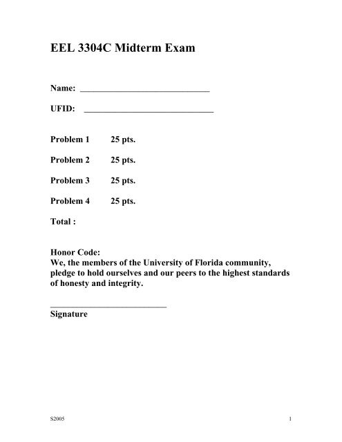 Sample Midterm Exam 1 - University of Florida