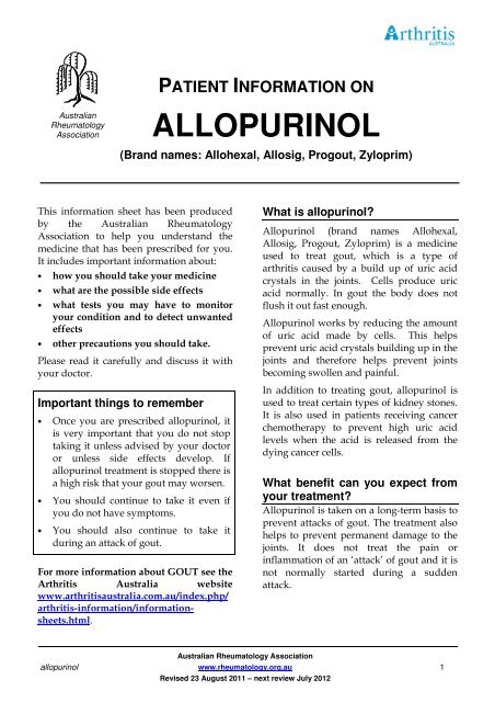 ALLOPURINOL - Australian Rheumatology Association