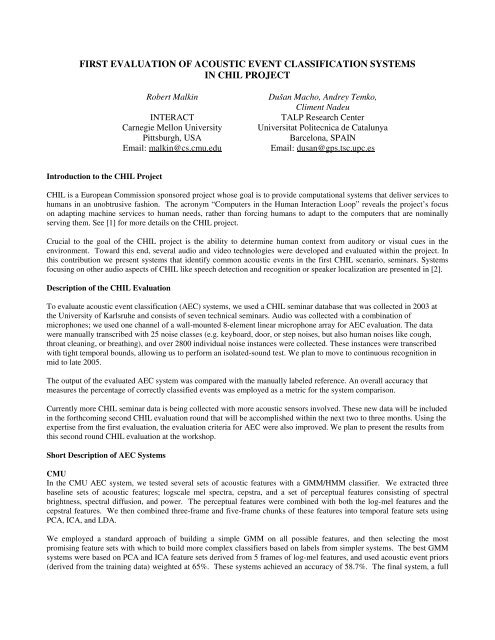 First Evaluation Of Acoustic Event Classification Systems In Chil Project