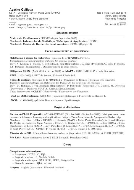 Agathe Guilloux - Lsta - UniversitÃ© Pierre et Marie CURIE