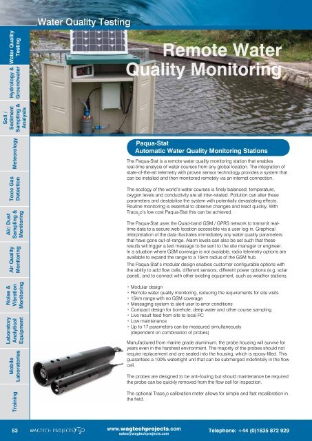 Remote Water Quality Monitoring - Wagtech Projects Ltd