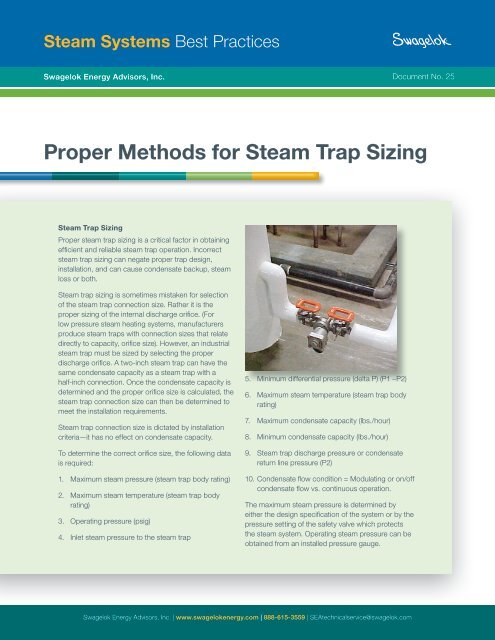 Proper Methods for Steam Trap Sizing - Swagelok - Energy Advisors