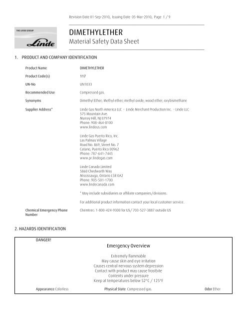 DIMETHYLETHER - (MSDS) - Linde Gases