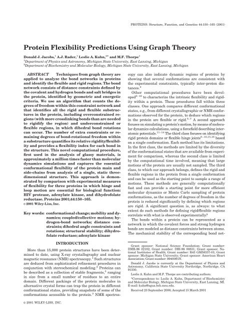 Protein Flexibility Predictions Using Graph Theory - Center for ...