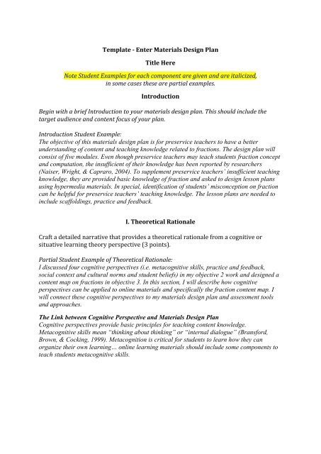 Template -â Enter Materials Design Plan Title Here Note Student ...