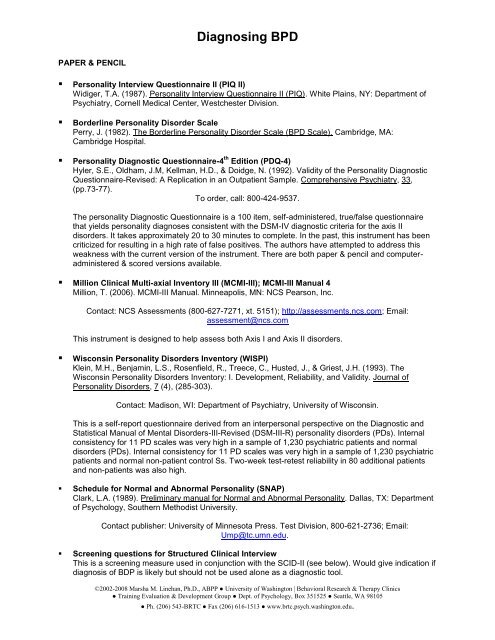 Diagnosing BPD - University of Washington Blogs Network