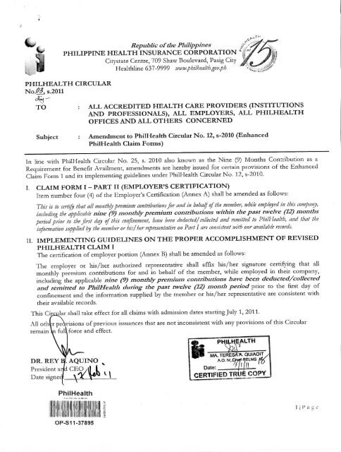 Amendment to PhilHealth Circular No. 12, s-2010 - Philippine ...