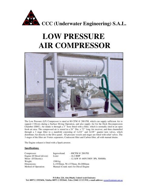 low pressure air compressor - CCC (Underwater Engineering)