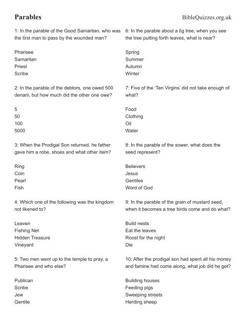 Parables - Bible Quizzes and Puzzles