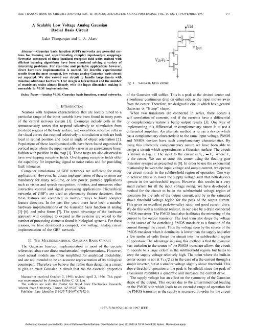 A Scalable Low Voltage Analog Gaussian Radial Basis Circuit ... A Scalable Low Voltage Analog Gaussian Radial Basis Circuit ...