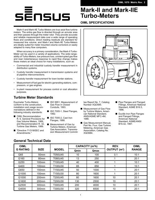 Mark-II and Mark-IIE Turbo-Meters - Sensus