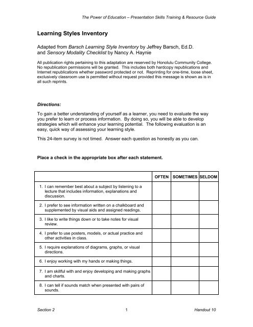 Learning Styles Inventory