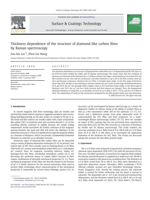 Thickness dependence of the structure of diamond-like carbon films ...