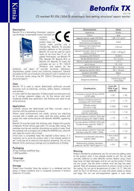 Download technical sheet in pdf format - Kimia SpA
