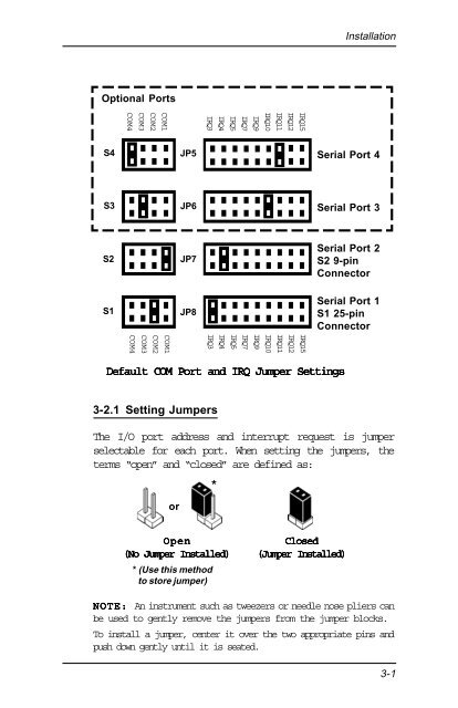 Default COM Port and IRQ Jumper Settings 3-2.1 ... - Compucanjes