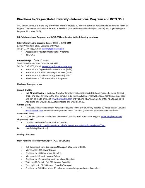 Map & Directions - Oregon State University