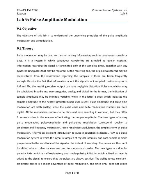 Lab 9 Pulse Amplitude Modulation