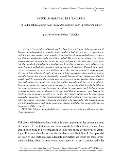 ENTRE LE MARTEAU ET L'ENCLUME - Quest-journal.net