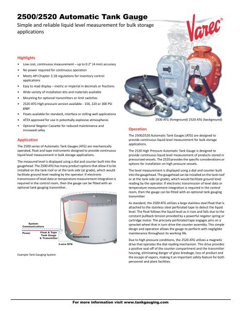 2500/2520 Automatic Tank Gauge - Varec, Inc.