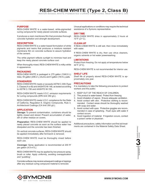 RESI-CHEM WHITE (Type 2, Class B) - masco.net