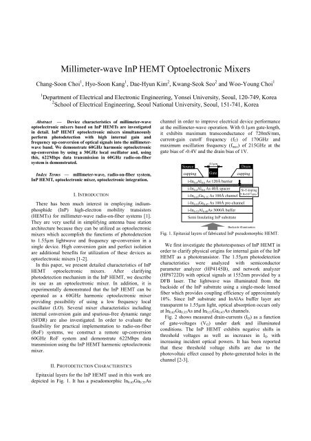 Millimeter-wave InP HEMT Optoelectronic Mixers