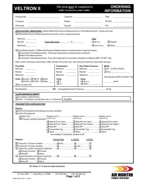 veltron ii - Air Monitor Corporation
