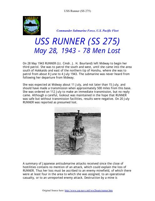 USS RUNNER (SS 275) - ColumbusBase
