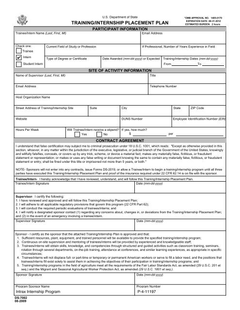 TRAINING/INTERNSHIP PLACEMENT PLAN