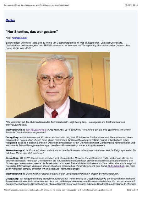 Interview mit Georg Karp Herausgeber und ... - TRAVELbusiness