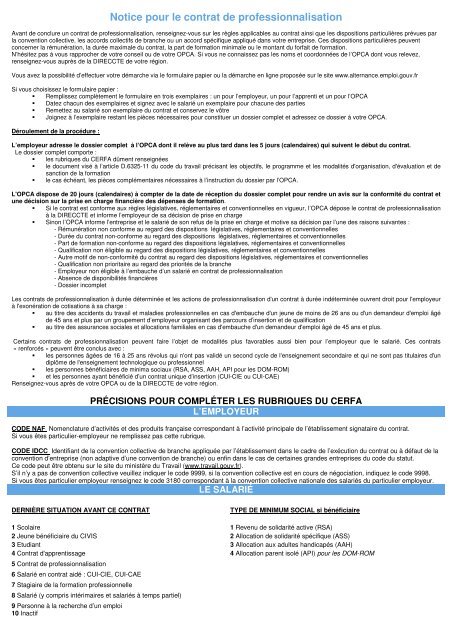 Notice pour le contrat de professionnalisation - Formulaires en ligne