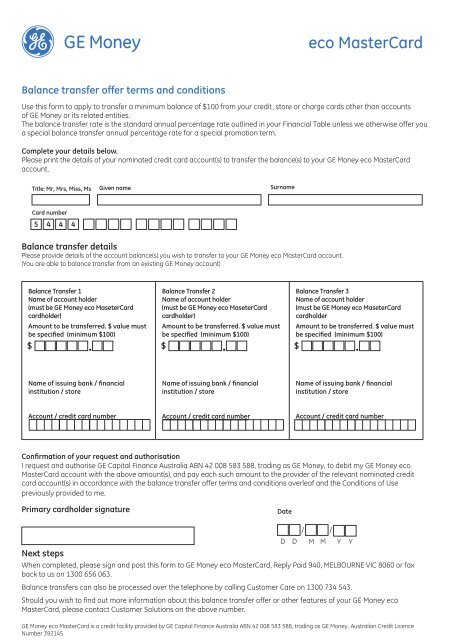 Balance transfer request - GE Money