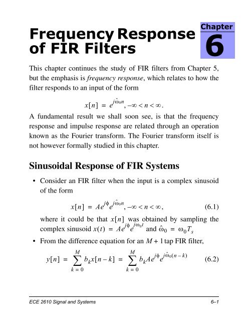 Frequency Response of FIR Filters Frequency Response of FIR Filters
