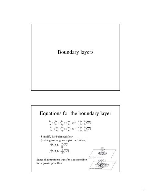 Boundary layers Equations for the boundary layer