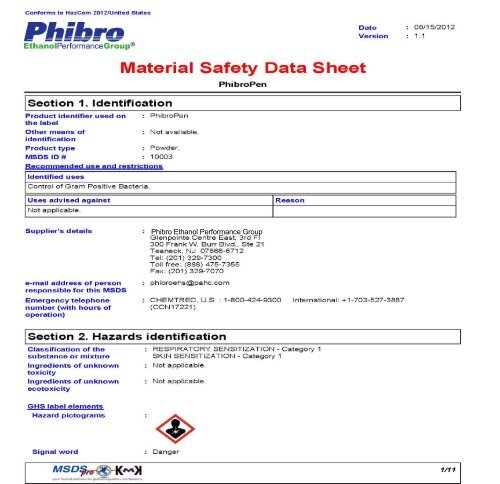 PhibroPen MSDS - Lactrol