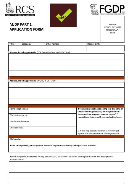 MJDF PART 1 APPLICATION FORM - MJDF Examination