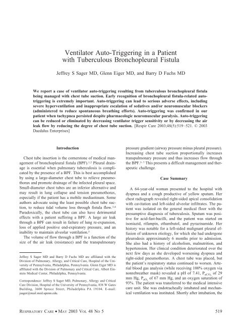 Ventilator Auto-Triggering in a Patient with Tuberculous ...