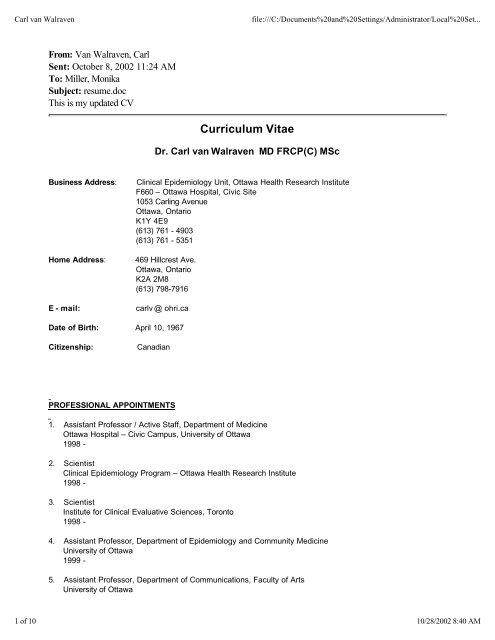 Carl van Walraven - The Ottawa Hospital Research Institute