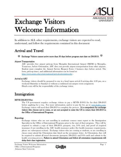 J-1 Student Welcome Packet - Arkansas State University