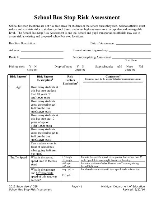 School Bus Stop Risk Assessment