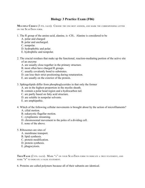 Biology 3 Practice Exam (F05)