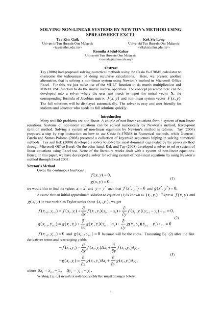 1 SOLVING NON-LINEAR SYSTEMS BY NEWTON's METHOD ...