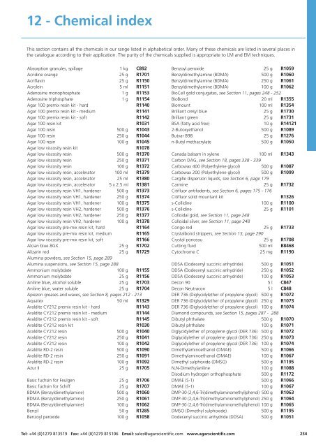 Chemical index - Agar Scientific