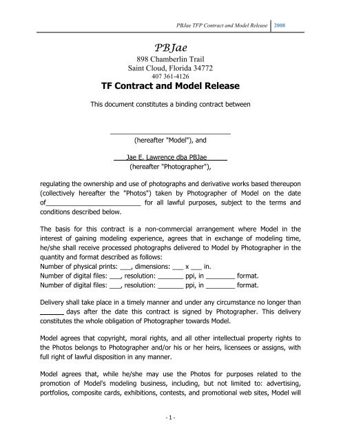 TF Contract and Model Release - PBJae