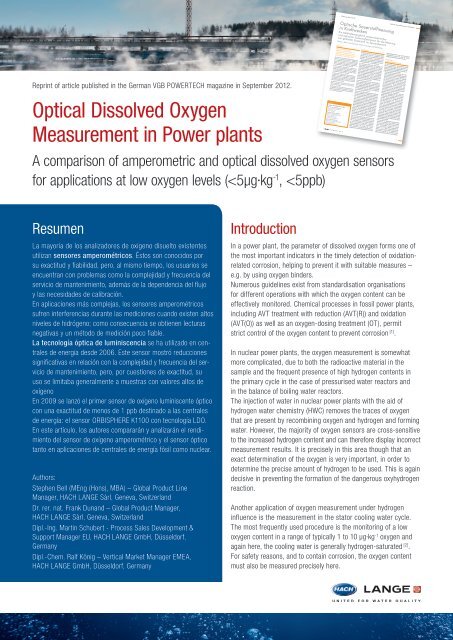 Optical Dissolved Oxygen Measurement in Power plants - Hach Lange