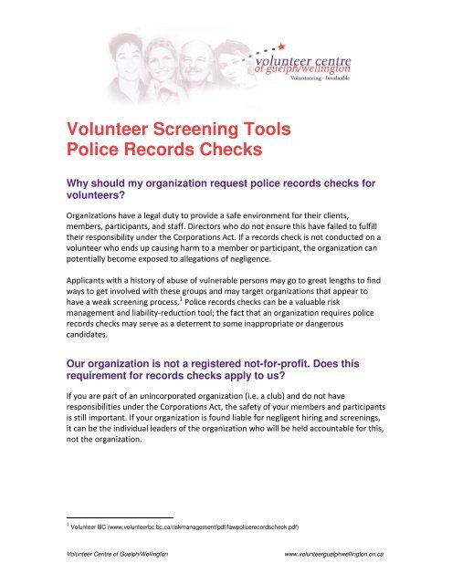 Volunteer Screening Tools Police Records Checks