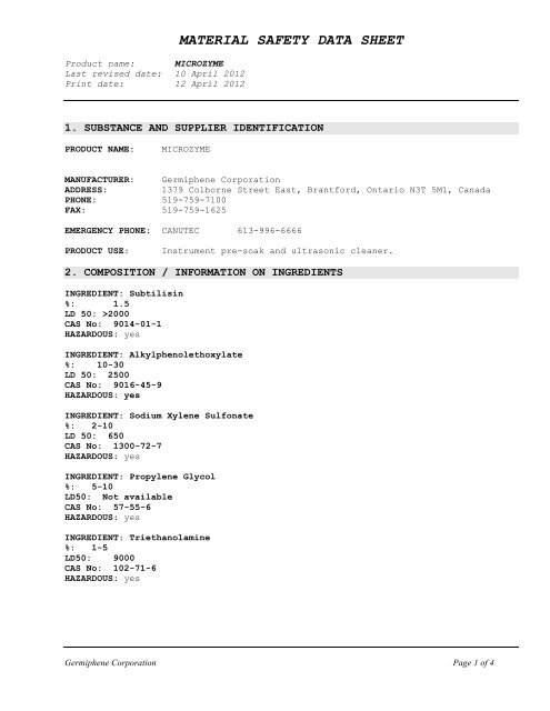 MSDS MICROZYME - Germiphene
