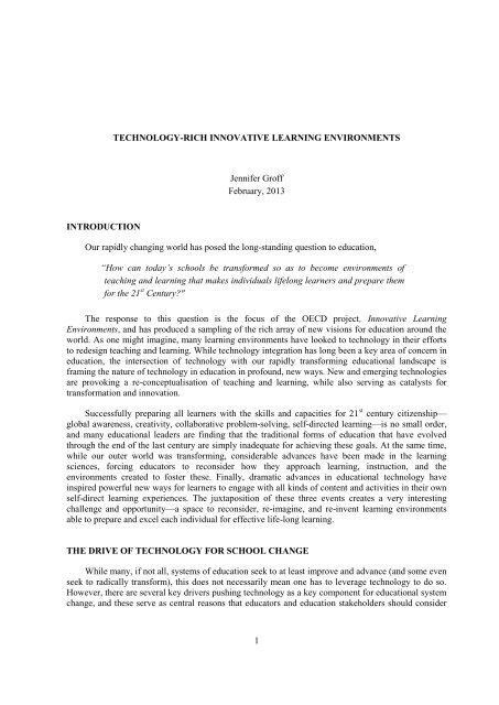 Technology-Rich Innovative Learning Environments by Jennifer Groff